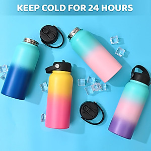 Futtumy Stainless Steel Water Bottle with Straw, 32oz Water Bottle with Spout Lid and Straw Lid, Double Wall Vacuum Insulated Water Bottle, Thermal Bottle for Sports Travel School Gym (Blue gradient)