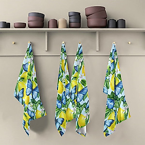 BOENLE Lemons with Blue Butterfly Kitchen Towels Set of 4, Absorbent Microfiber Dish Hand Towel Farmhouse Cleaning Cloth Tea Towels Dishcloths Quick Dry Decorative