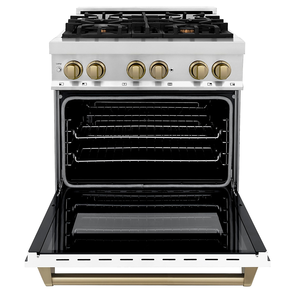 ZLINE Autograph 30" Legacy Dual Fuel Range w/ 4 Burners & White & Bronze Accents (RAZ-WM-30-CB)