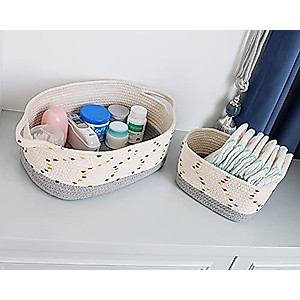 Set of 3 Small Woven Baskets | Nursery Basket Organizers and Storage | Nursery Basket for Dog Toy Basket | Cute Basket for Small Storage | Rope Nursery Storage Basket
