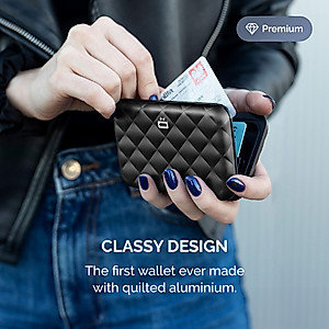 ÖGON -DESIGNS- Lady Case Aluminum Wallet - Women - RFID Blocking Card Holder - Up to 10 Cards and Banknotes - Black