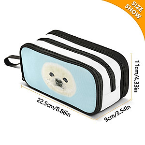 Gredecor Big Capacity Pencil Case for Girls Boys Harp Seal Baby Blue Kids Pouch Bag Pen Boxes with Zipper Stationery Bag Supplies for School Office