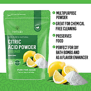 Citric Acid Powder, 2 lb. Citric Acid for Bath Bombs, Citric Acid Food Grade, Non GMO Citric Acid Bulk, Food Grade Citric Acid Powder Cleaning, Citric Acid for Cheese Making and Canning. 2 Pounds.