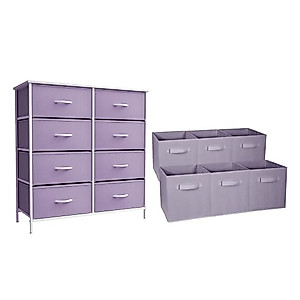 Sorbus Kids Purple Dresser with 8 Drawers + 11 Inch Purple Cube Storage Bins (6 Pack) Bundle - Matching Set - Storage Unit Organizers for Clothing - Bedroom, Kids Rooms, Nursery, & Closet