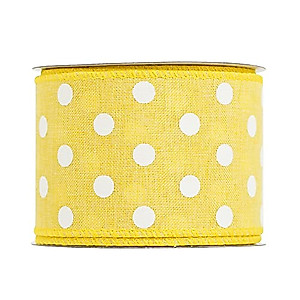 HUIHUANG Yellow Polka Dot Burlap Ribbon Wired Edge Ribbon 2.5 Inch X 10 Yards Summer Lemon Sumflower Wreath Ribbon with Wire for DIY Crafts Party Gift Wrapping Decoration Wreath Bow Home Decoration