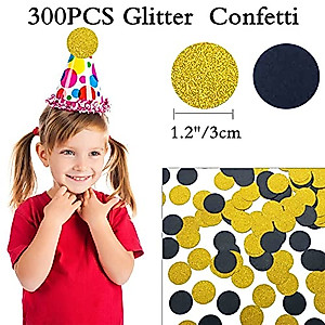 Paper Confetti Black and Gold Party Decorations 300pcs Glitter Table Confetti 1.2”Circles |for Wedding Birthday Graduation Decor|Popper Holiday|