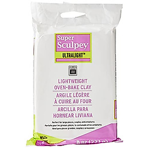 Polyform Super Sculpey Ultralight White, Lightweight, Non Toxic. Soft, Sculpting Modeling Polymer clay, Oven-bake clay, 8 oz bar. Great for all advanced sculptors, artists and cosplayers.
