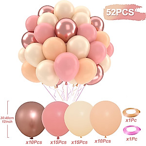Patimate Retro Blush Pink Balloons Set, 50 pcs 12 inch Metallic Rose Gold Dusty Pink Pastel Orange Nude Latex Balloons Kit for Birthday Bridal Shower Bachelorette Boho Baby Shower Party Decorations