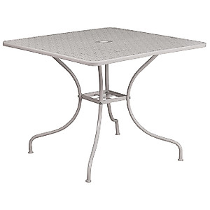 Flash Furniture Oia Commercial Grade 35.5" Square Light Gray Indoor-Outdoor Steel Patio Table Set with 4 Round Back Chairs