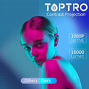 4K Projector with WiFi and Bluetooth, TOPTRO 2023 Upgraded X3 Native 1080P Projector 4K Support, 16000 Lumen, 4P/4D Keystone, 300" Display, 50% Zoom, Outdoor Projector for iOS/Android/ TV Stick/PS5