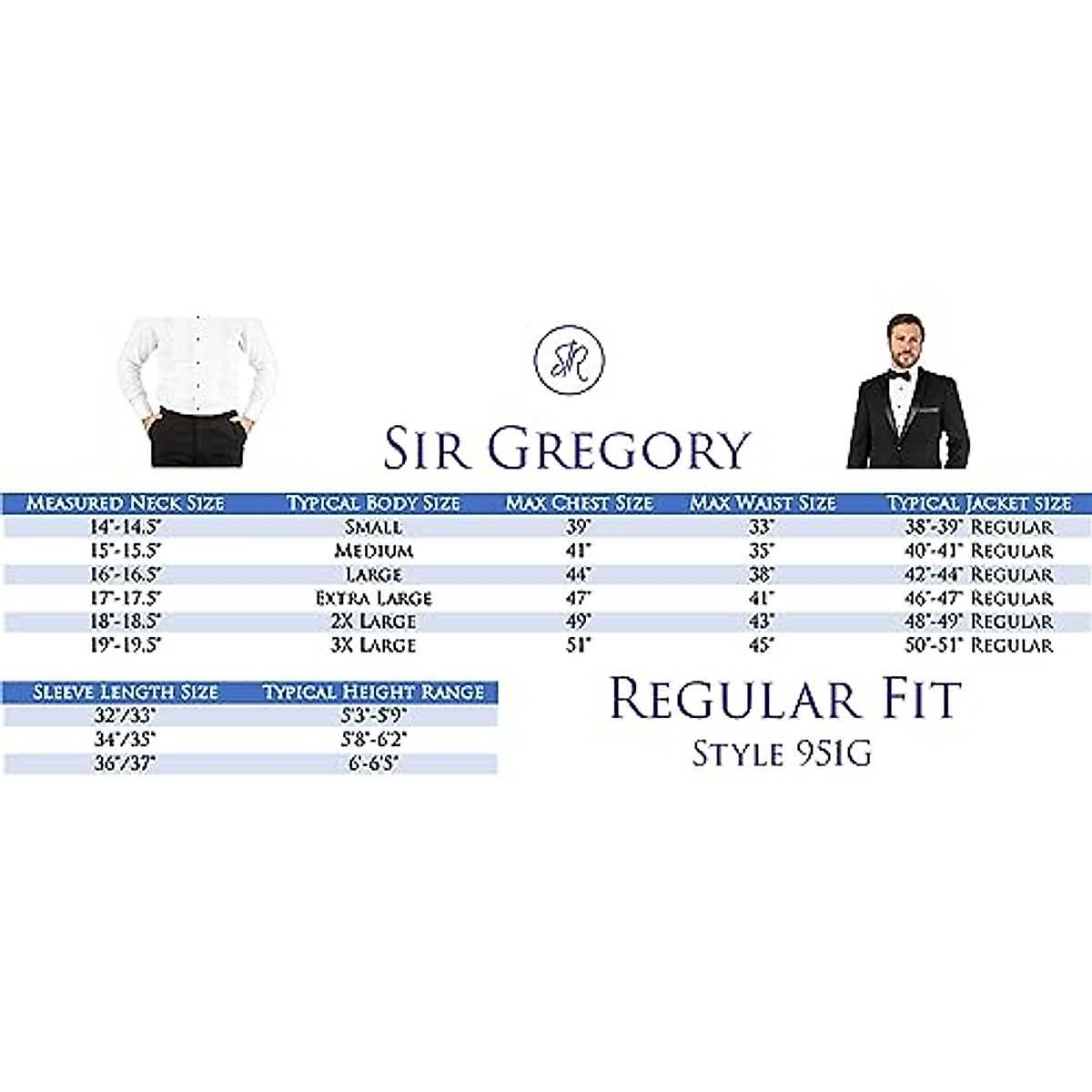 Sir Gregory Men's Regular Fit Tuxedo Shirt 100% Cotton Laydown Collar French Cuff 1/4 Inch Pleat 16.5 Neck 32/33 Sleeve White