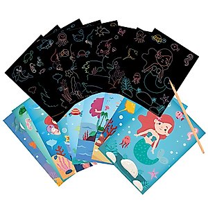 Mocossmy Mermaid Magic Scratch Art for Kids,9 Sheets Double Sided Mermaid Ocean Theme Rainbow Scratch Paper Scratch Art Crafts & Scratch Sticks for Kids Boys Girls Birthday Party Favor Supplies Games