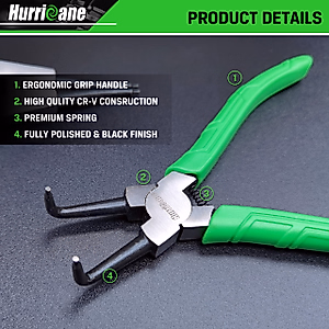 HURRICANE 4 Pieces Snap Ring Pliers Set, 7 Inch Internal & External Circlip Pliers Kit, CR-V Straight & Bent Jaw Pliers, Ideal for Ring Remover Retaining and Remove Hoses, with Portable Storage Pouch