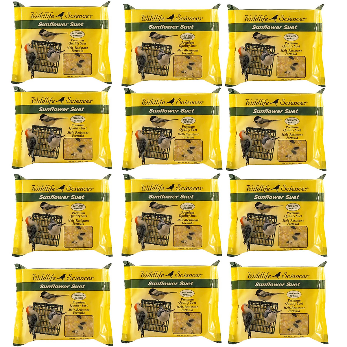 Wildlife Sciences Suet Cake Variety 12 Pack of Suet Cakes | 10.5 oz Suet Cakes for Wild Birds (12 Pack Sunflower)