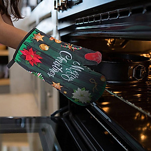 Didiseaon 2 Sets of Christmas Oven Mitts Pot Holders Set Microwave Gloves Bbq Grill Oven Gloves Heats Resistant Hot Pads for Xmas Holiday Cooking Baking Supplies