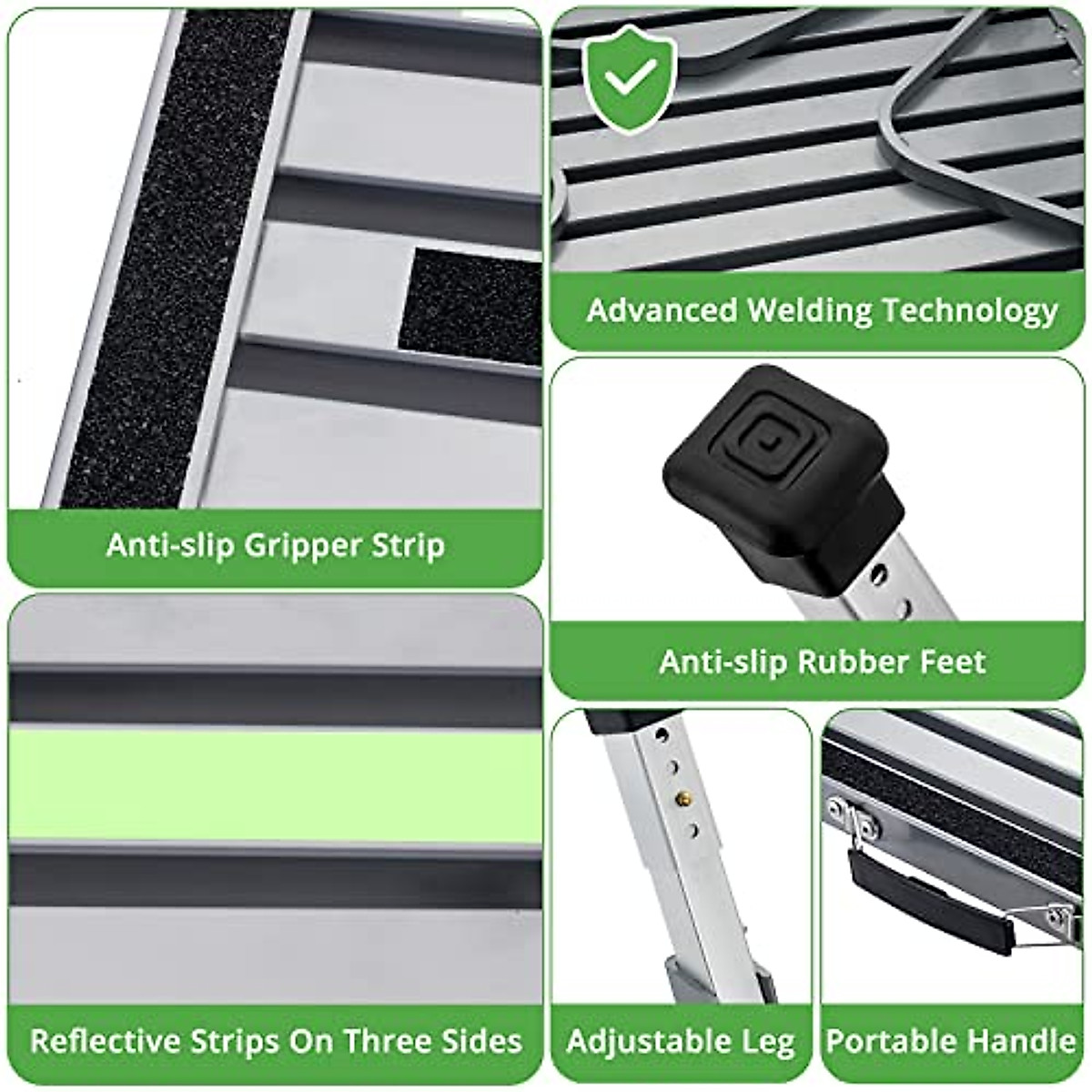BOYISEN RV Step Stool, Height Adjustable Aluminum Step Stool with Non-Slip Rubber Feet Reflective Stripe Handle Sturdy Platform Step Supports Up to 1,000 lb, Easy Carry and Store