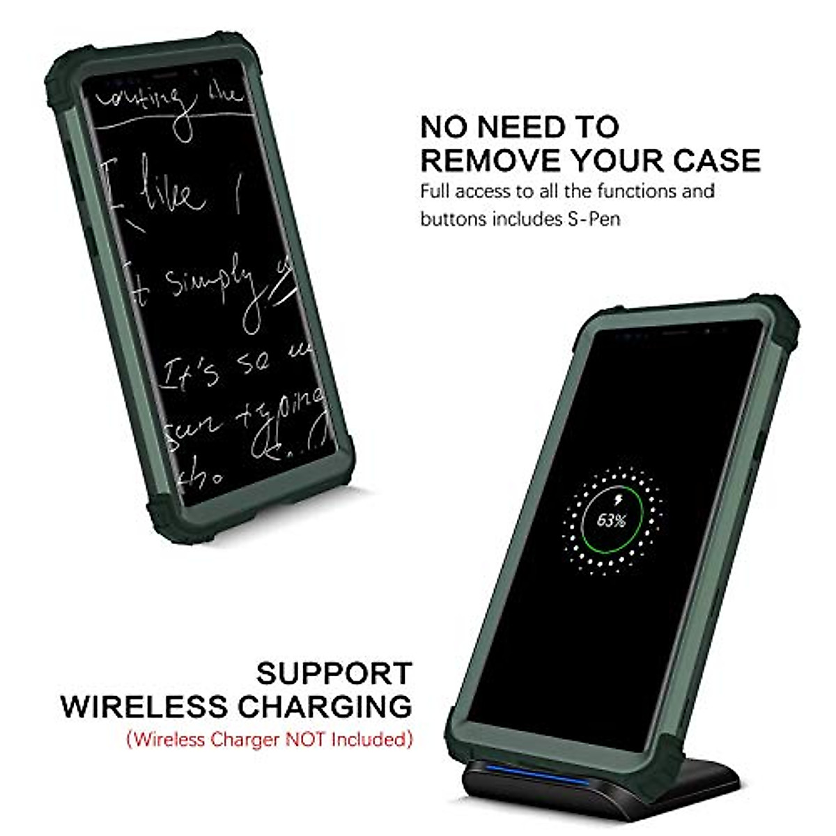 BENTOBEN Galaxy Note 9 Case, Phone Case Samsung Note 9, Heavy Duty 3 in 1 Rugged Hybrid Hard PC Soft Silicone Bumper Shockproof Drop Protective Girls Women Boy Cute Cover for Galaxy Note 9, Dark Green