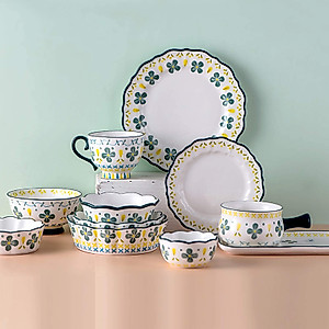 Plate and Bowl Set Kitchen Tableware Set,Ceramics Dinner Sets, 33 Pieces Four Leaf Clover Pattern Cereal Bowl and Steak Plate Set | Porcelain Dinnerware Set for Wedding Housewarming Gifts