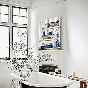 Bathroom Decor Canvas Wall Art Rustic Bathroom Sign Please Seat Yourself Print Paintings Navy Blue Bathroom Pictures Modern Home Artwork Decor For Bathroom Framed Ready To Hang 12x16 Inch