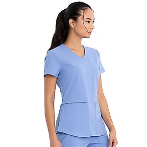 Cherokee Women's Plus Size V-Neck Scrubs Top, Ciel