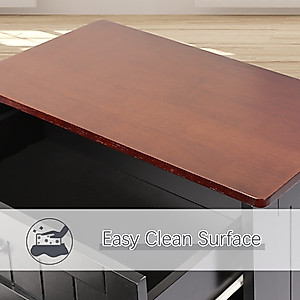 TOLEAD Tilt Out Trash Cabinet,Antique-Style Beadboard Kitchen Island with Solid Wood Tabletop & Drawer, Pet Proof Trash Can, Wood Laundry Cabinet (Single Black)