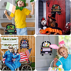 Interchangeable Welcome Sign Farmhouse Seasonal Truck Welcome Sign Interchangeable Holiday Decor and 45 Pcs Rustic Holiday Icons Hanging Truck Door Hanger for Front Door Home Porch Spring Decorations