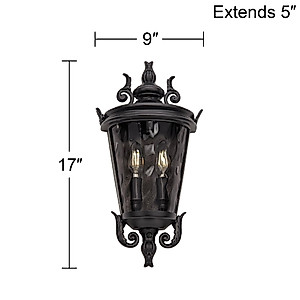 John Timberland Casa Marseille European Outdoor Wall Light Fixture Textured Black Scroll 17" Clear Hammered Glass for Exterior House Porch Patio Outside Deck Garage Yard Front Door Garden Home