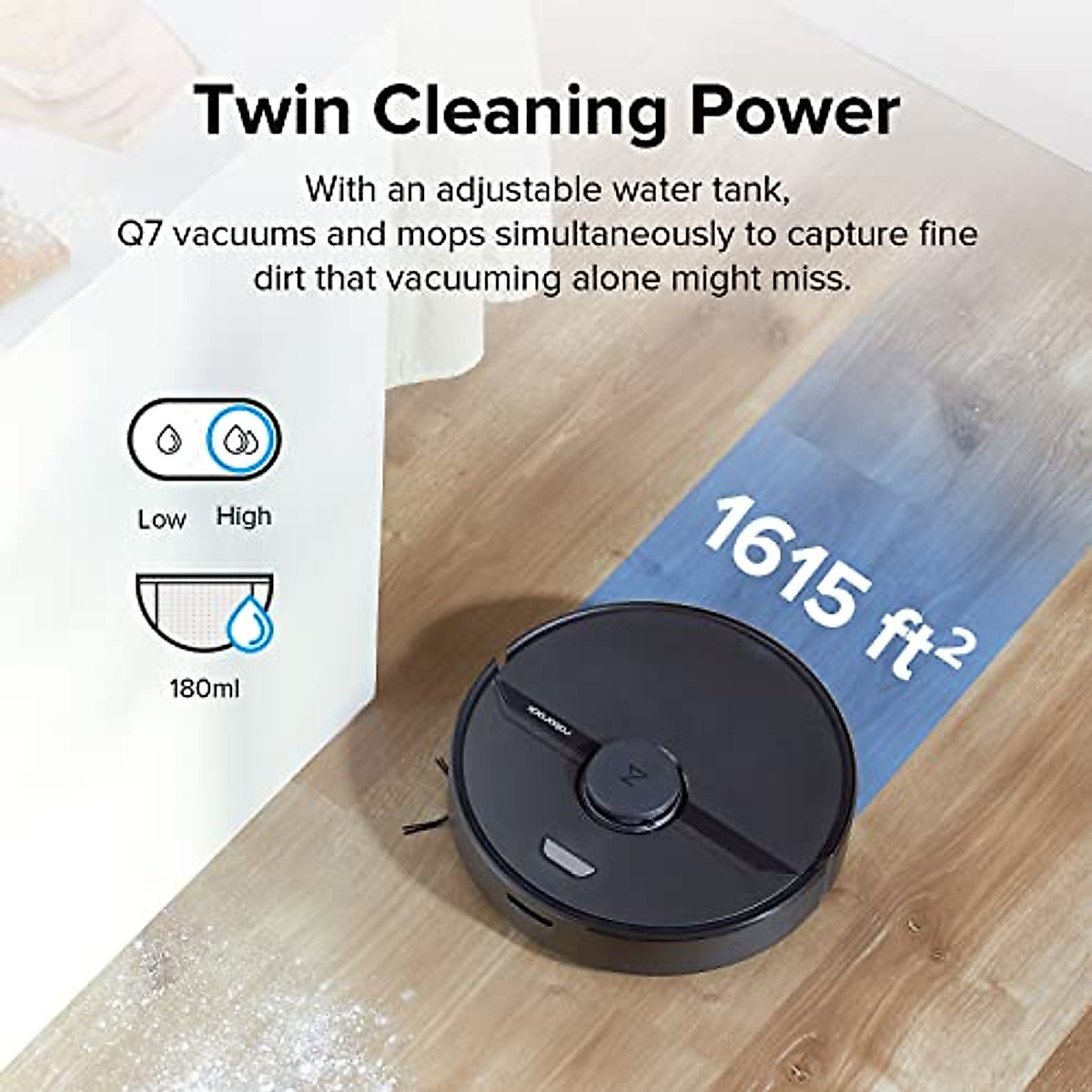 roborock Q7 Robot Vacuum and Mop, LiDAR Navigation, 2700Pa Suction, Multi-Level Mapping, 180mins Run-Time, Works with Alexa, Perfect for Hard Floors, Carpets, and Pet Hair (Black)