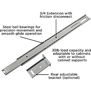 Hickory Hardware Bottom Centered Drawer Mount,Not Compatible with Side Mount Drawers,Heavy Duty Center Drawer Slide for Cabinet & Dresser Drawers,Easy Open & Soft Close Glide Track,16 Inch,P1029/16-2C