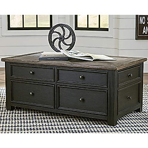 Signature Design by Ashley Tyler Creek Rustic Farmhouse Lift Top Coffee Table with Drawers, Brown & Black