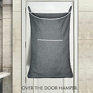 KINGSUSLAY Laundry Hamper, XL Hanging Hamper with Large Openging,Space Saving Storage Bag,Over the Door Hamper with Haning Hooks（36"x 22", Heath Grey)
