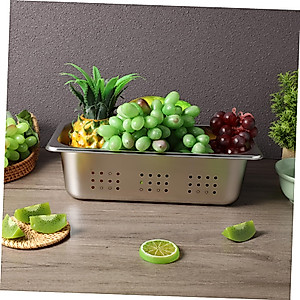 Anneome Stainless Steel Lunch Box Hotel Pans 1/3 Pan Perforated Pan Perforated Hotel Pan Full Size Steam Table Pans Flanera Steamer Tray Steam Table Tray Steamer Pan Silver