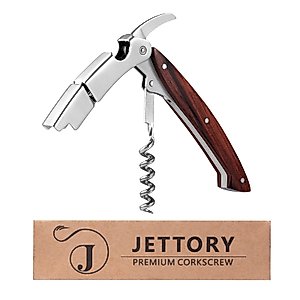 Jettory Wine Opener, Premium Waiters Corkscrew with Foil Cutter, Beer Opener & Dual Hinge for Wine Bottle, Stainless Steel Wine Key for Servers Waiters and Home Use