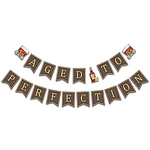 Age To Perfection Birthday Banner, Whiskey Inspired Bday Party Decoration, 30th 40th 50th Birthday Bunting Sign