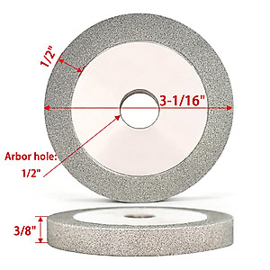 Flat Diamond Grinding Wheel 3-1/16" x 1/2" x 3/8" Grit #150 Parallel Cutter Wheel for Hard Alloy, Tungsten Steel， Ceramic, Gem, Glass - 1Pack