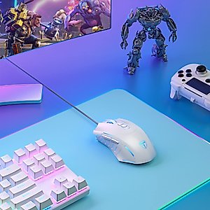 Lizsword Wired Gaming Mouse, PC Gaming Mice [Breathing RGB LED] [Plug Play] High-Precision Adjustable 7200 DPI, 7 Programmable Buttons, Ergonomic Computer USB Mouse Windows/PC/Mac/Laptop Gamer-White