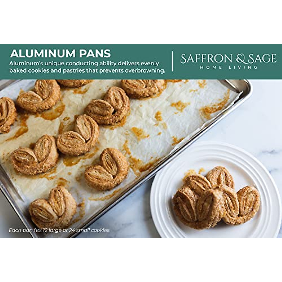 Commercial Quality Cookie Sheet Pan - 2 Pack Aluminum Half Sheet Baking Pan by Saffron & Sage Home Living - This 13x18 Baking Sheet Set is Rust & Warp Resistant, Heavy Duty, of Thick Gauge