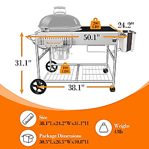 GRILL FORCE Grill Table for Weber 18" & 22" Original Kettle,Kettle Grill Cart,Outdoor Prep Table for Weber Original Kettle,Jumbo Joe,Master-Touch Charcoal Grill,Performer Charcoal Grill Accessories