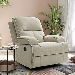 RISAR Oversized Rocker Recliner Chair, Ergonomic Nursery Manual Rocking Armchair Upholstered Thick backrest & Removable armrest Single Sofa Chair for Living Room (Beige)