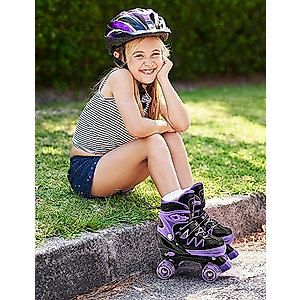 2PM SPORTS Roller Skates for Girls, 4 Size Adjustable Light up Kids Skates, Beginner Roller Skates for Boys Indoor Outdoor - Purple Large
