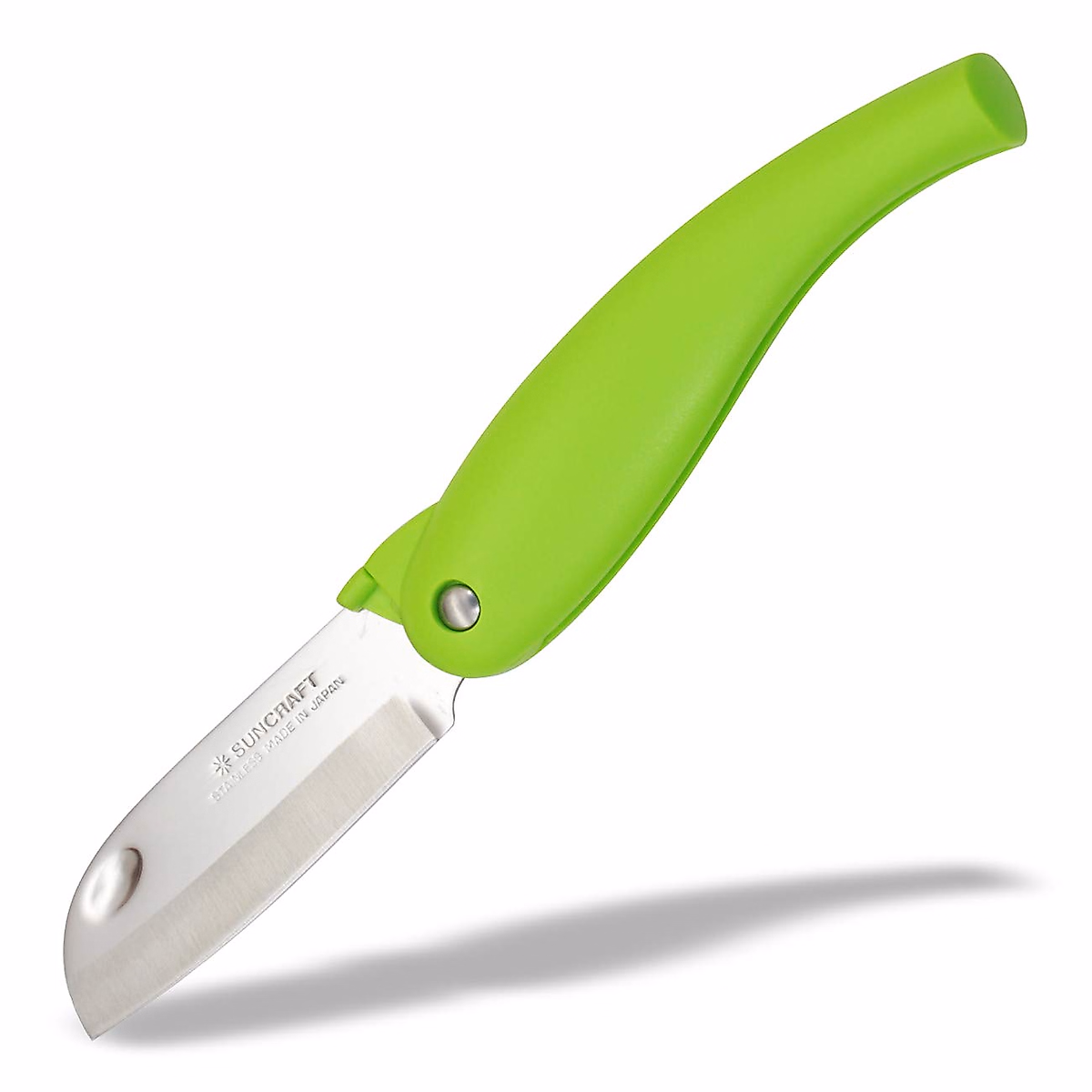 Seki Japan Folding Fruit Knife, Small Peeling Knife, 3.3-inch stainless steel blade with green plactic handle, for kitchen and outdoor