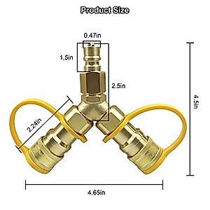 YUANTUO 3/8 Inch Y-Splitter Quick Connect Adapter for Natural Gas or Propane Systems, Suitable for Weber Natural Gas Grills Patio Heater Pizza Oven Patio Fire Pit Generator RV