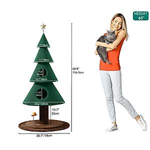 YITAHOME 60 inch Cat Tree for Indoor Cats, Tall Cat Tower Furniture with 2 Large Condos, 5ft Christmas Tree Party Decoration with Cat House and Beds