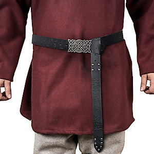 Viking Leather Belt Medieval Embossed PU Leather O Ring Belt Renaissance Leather Ring Belt,LARP Halloween Knight Corset Belt (Black)