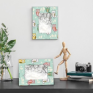 POFATO Cartoon Owl White Chrysanthemum 4x6 Picture Frame Wood Photo Frame for Tabletop Display Wall Mount Picture Frame Display 4x 6 Inch Photo Wall Decor Home Gift Frames