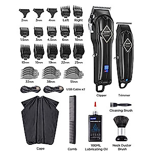 GLAKER Professional Hair Clippers and Trimmer Kit, Cordless Mens Hair Clippers for Men Women Kids, Barber Clippers Fading Clippers Rechargeable with 18PCS Guards