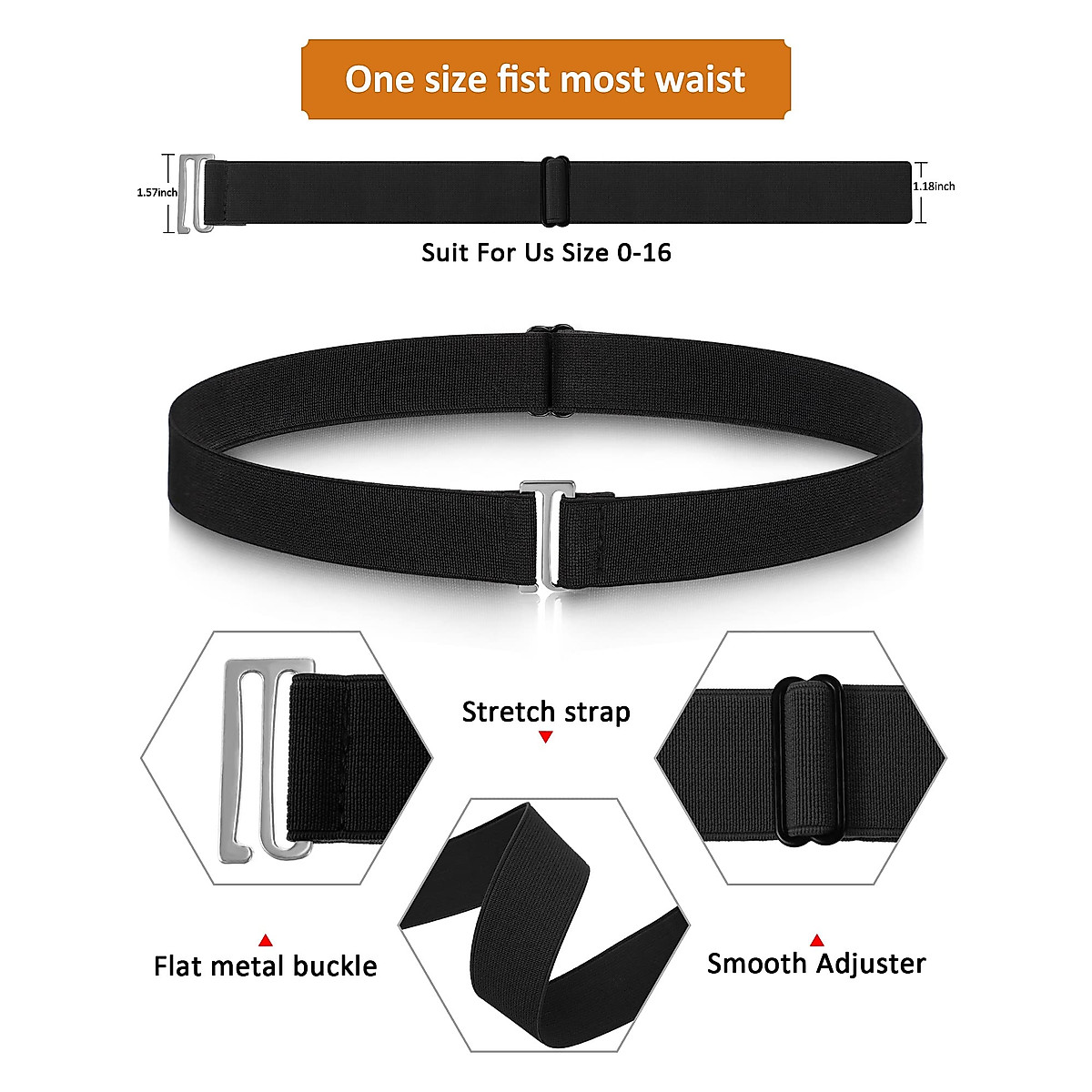 SATINIOR 2/3/4 Pack Women Elastic Stretch Belt Invisible Belts with Flat Buckle for Jeans Pants Dresses(Black,4 Pack)