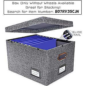 Premium Collapsible File Storage Organizer With Dolly Wheels | Office Hanging File Box | Smooth Sliding Rail | Fits Letter/Legal | Charcoal | 1 Pack
