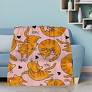 Kamoxi Cat Throw Blankets Cute Orange Cats Kitty Kawaii Pets on Pink Blanket Cat Lover Gifts for Women Girls Baby, Soft Sofa Bed Chair Couch Fleece Flannel Fluffy Plush Blanket Bedding 50"x40"