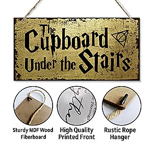 The Cupboard Under The Stairs Sign, Printed Wood Plaque Sign Wall Hanging, Hanging Wood Sign Home Decor, Family Signs for Home Decor Gift, Funny Wizardry Theme Decor Wall Art Sign 12" x 6"